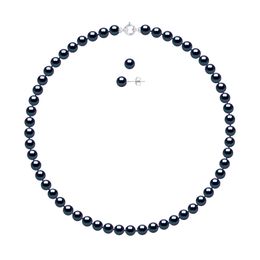DIADEMA - Set - Halskette/Ohrringe - Echte S&uuml;&szlig;wasserperlen - Schwarzer Tahitian Style - Wei&szlig;gold