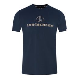 Aquascutum Script Logo Marineblaues T-Shirt