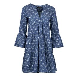 Indigo Floral A Line Kleid mit Glocken&auml;rmeln