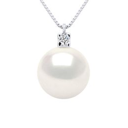 Halskette Schmuck 0,02 ct Wei&szlig;gold und echte S&uuml;&szlig;wasser-Zuchtperle rund 10-11 mm