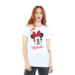 Disney Damen/Damen Minnie Mouse Gesicht Baumwoll-Boyfriend T-Shirt (Wei&szlig;)