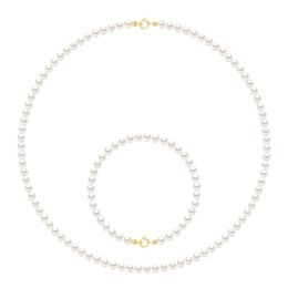 Das Set Halskette/Armband besteht aus: Halskette aus echten S&uuml;&szlig;wasser-Zuchtperlen, rund 4&ndash;5 mm