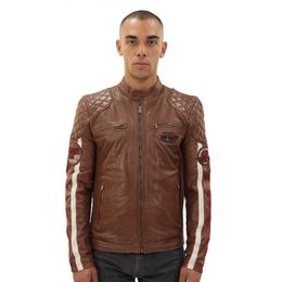 Klassische gestreifte Racing-Lederjacke f&uuml;r Herren &ndash; Barcelona
