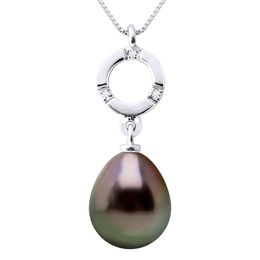Anh&auml;ngerschmuck 0,01 ct Wei&szlig;gold 375 und echte Tahiti-Zuchtperle Birne 9-10 mm