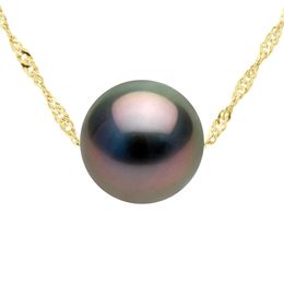 Halskette, echte Tahiti-Zuchtperle, rund, 9&ndash;10 mm