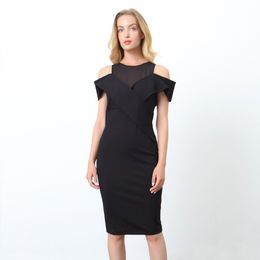 Tailliertes Kleid mit Bardot-Ausschnitt aus Jersey und Mesh