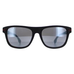 HUGO BOSS Rectangle Mens Matt Schwarz Rot Silber Spiegel BOSS 1322/S
