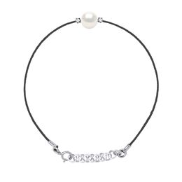 DIADEMA - Armband - Schwarzes Nylon - Wei&szlig;e S&uuml;&szlig;wasserperle - Diamanten