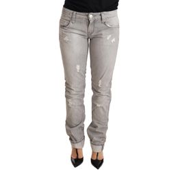 Acht Graue Zerrissene Baumwolle Slim Fit Jeans
