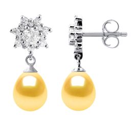 Ohrringe H&auml;ngeohrringe S&uuml;&szlig;wasserperlen Schmuck Goldene Birnen 7-8 mm 925