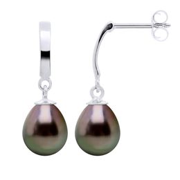 Ohrringe Prestige Artikuliert aus Wei&szlig;gold 375 und echten Tahiti-Zuchtperlen Birne 8-9 mm