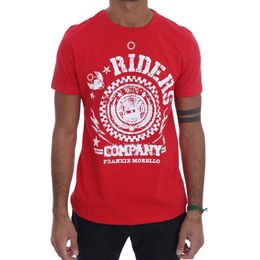 Frankie Morello Rotes Baumwoll-RIDERS Rundhals-T-Shirt