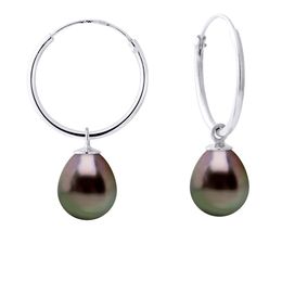 Ohrringe aus Silber 925, rhodiniert und echte Tahiti-Zuchtperlen, birnenf&ouml;rmig, 8&ndash;9 mm