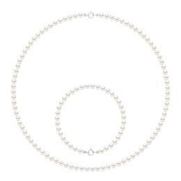 Das Set Halskette/Armband besteht aus: Halskette aus echten S&uuml;&szlig;wasser-Zuchtperlen, rund 4&ndash;5 mm