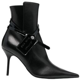 Off-White Nappa-Kalbsstiefel mit Reissverschluss in Schwarz