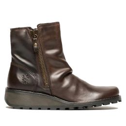 Fly London Damen MON944 Chelsea-Stiefel aus Leder mit Keilabsatz und Rei&szlig;verschluss, Braun