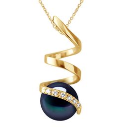 DIADEMA - Anh&auml;nger - Gelbgold und echte S&uuml;&szlig;wasserperlen - Schwarz