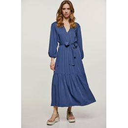Dunkelblaues Midi-Kleid mit B&auml;ndern