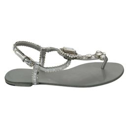 Dolce & Gabbana Dolce & Gabbana Damen Silberne Kristall Sandalen Flip-Flops Schuhe