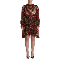 Dolce & Gabbana Dolce & Gabbana Damen Multicolor Rotes Bl&uuml;ten-Seiden-Langes Maxi-Kleid