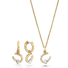 Orphelia 'Aurora' Damen 925 Sterling Silber Set: Kettenanh&auml;nger + Ohrringe - Silber/Gold SET-7525/G