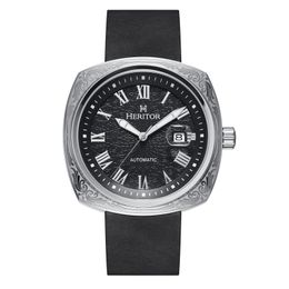 Montre automatique Heritor Davenport avec bo&icirc;tier grav&eacute; et bracelet en cuir avec date