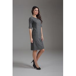 Gerades gewebtes Kleid aus einer Woll-Seiden-Acryl-Mischung mit Ellbogen-&Auml;rmeln und Faux-Pockets