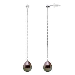 Ohrringe Prestige &ndash; Diamanten 0,02 ct &ndash; Wei&szlig;gold &ndash; echte Tahiti-Zuchtperlen, Birne 9&ndash;10 mm