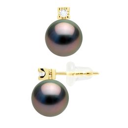 Ohrringe Prestige &ndash; Diamanten 0,04 ct &ndash; in Gelbgold 750 und echte Tahiti-Zuchtperlen rund 8&ndash;9 mm