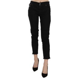 John Galliano Damen Schwarz Mittlere Taille Gek&uuml;rzte Jeans mit Ausfransung Casual Hosen