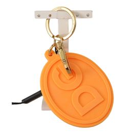 Dolce & Gabbana Dolce & Gabbana Oranger Gummi DG Logo Gold Messing Metall Schl&uuml;sselanh&auml;nger f&uuml;r M&auml;nner