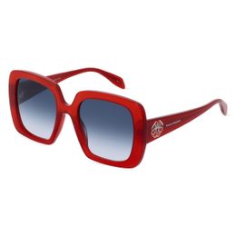Alexander McQueen AM0378S | Damen-Sonnenbrille | Fassung: Vollrand, Quadratisch, Kunststoff, Rot Transparent | Glasfarbe: Blau Verlaufend