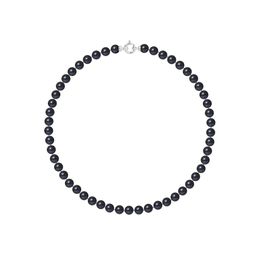 Collier Rang PRINCESSE Perles d'Eau Douce Rondes 6-7 mm Noires Fermoir Prestige Or Blanc