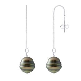 H&auml;ngende Ohrringe &ndash; 2 echte Tahiti-Zuchtperlen, eingekreist, 10&ndash;11 mm