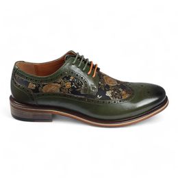 Justin Reess Herren-Brogue-Schuhe aus gr&uuml;nem Leder mit Blumenmuster - Ross