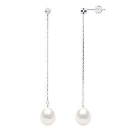 Ohrringe Prestige &ndash; Diamanten 0,02 ct &ndash; Qualit&auml;t HSI &ndash; Wei&szlig;gold &ndash; echte S&uuml;&szlig;wasser-Zuchtperlen Birne 9&ndash;10 mm