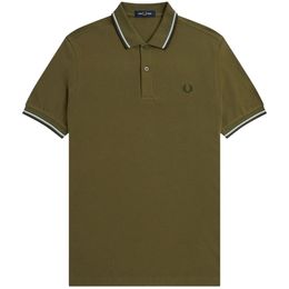 Fred Perry Braunes Polo-Shirt mit Twin Tipped Kragen in Dunkelgr&uuml;n