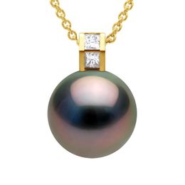 Anh&auml;nger Schmuck Prestige Diamant 0,04 cts &ndash; Gr&ouml;&szlig;e Princess &ndash; echte Tahiti-Zuchtperle rund 11&ndash;12 mm