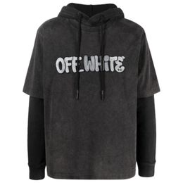 Off-White GM Vintage Doppelarmeliger grauer Kapuzenpullover