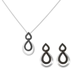 Orphelia 'Amber' Damen 925 Sterling Silber Set: Kettenanh&auml;nger + Ohrringe - Silber/Schwarz SET-7092/2