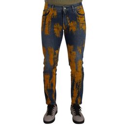 Dolce & Gabbana Dolce & Gabbana Blau Gelbe F&auml;rbung Baumwoll Slim Fit Herren Denim Jeans