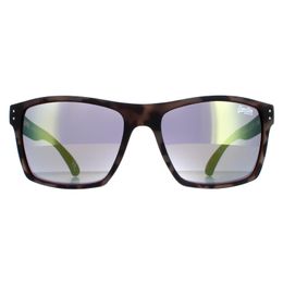 Superdry Sonnenbrille Kobe SDS 122 Matt gummiert Schildpatt Grau Gelb Flash Mirror
