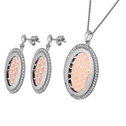 Orphelia Damen 925 Sterling Silber Set: Kettenanh&auml;nger + Ohrringe - Silber/Rose SET-065