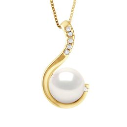 Anh&auml;ngerschmuck aus 0,06 Karat Wei&szlig;gold und echter S&uuml;&szlig;wasser-Zuchtperle &ndash; FARBE NAT&Uuml;RLICHES WEI&szlig; &ndash; Rund 9&ndash;10 mm