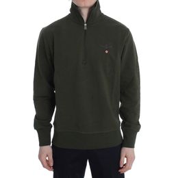 Aeronautica Militare Gr&uuml;ner Baumwoll-Stretch Halb-Rei&szlig;verschluss-Pullover