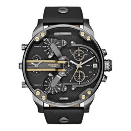 Diesel Mr. Daddy 2.0 Multifunktionale schwarze Lederarmbanduhr