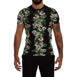 Dolce & Gabbana Dolce & Gabbana Schwarzes Blumenmuster Crewneck Herren T-Shirt