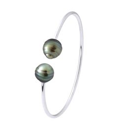 Armreif &ndash; Silber 925 &ndash; 2 echte Tahiti-Zuchtperlen im Kreis, 9&ndash;10 mm