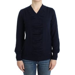 Costume National Pull en laine bleu fonc&eacute; &agrave; col en V pour femme