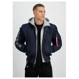 Bomberjacke Alpha Industries "MA-1 D-Tec Sleeve Embroidery", Herren, Gr. S, blau (ultra navy), Obermaterial: 100% Nylon, Futter: 100% Nylon, Kapuze: 75% Baumwolle, 25% Polyester, F&uuml;llung: 100% Polyester, Jacken Bomberjacke
